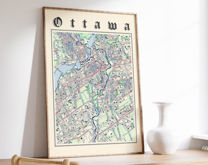 Ottawa Vintage Map Poster Wall Art City Artwork Print Antique, Rustic ...