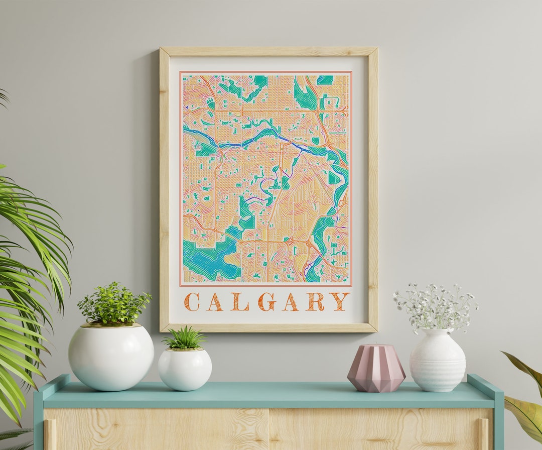Watercolor Calgary Map Print of Calgary Alberta Painting Map of Calgary ...
