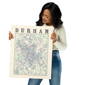Antique Durham Map Poster of Durham North Carolina Classic Map of ...