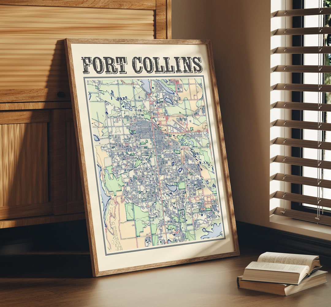 Antique Fort Collins Colorado Map Poster of Fort Collins Vintage Home ...