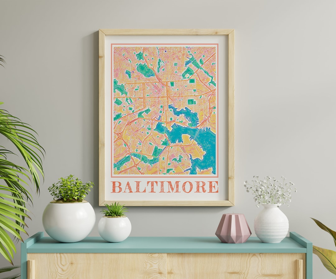 Watercolor Baltimore Map Poster of Baltimore Maryland Map of Baltimore ...