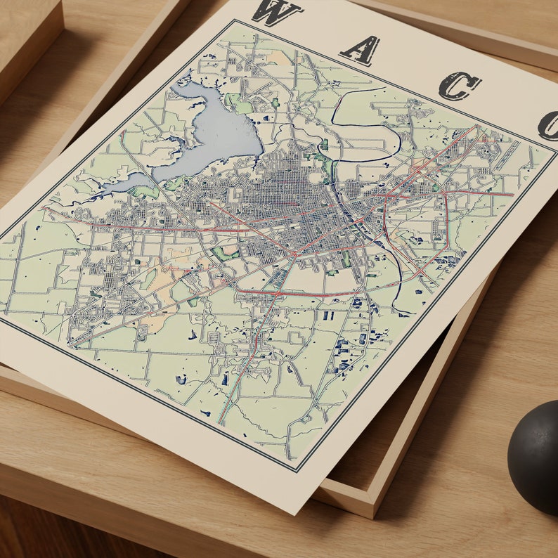 Antique Waco Texas Map Art Print: Classic City Souvenir - Etsy