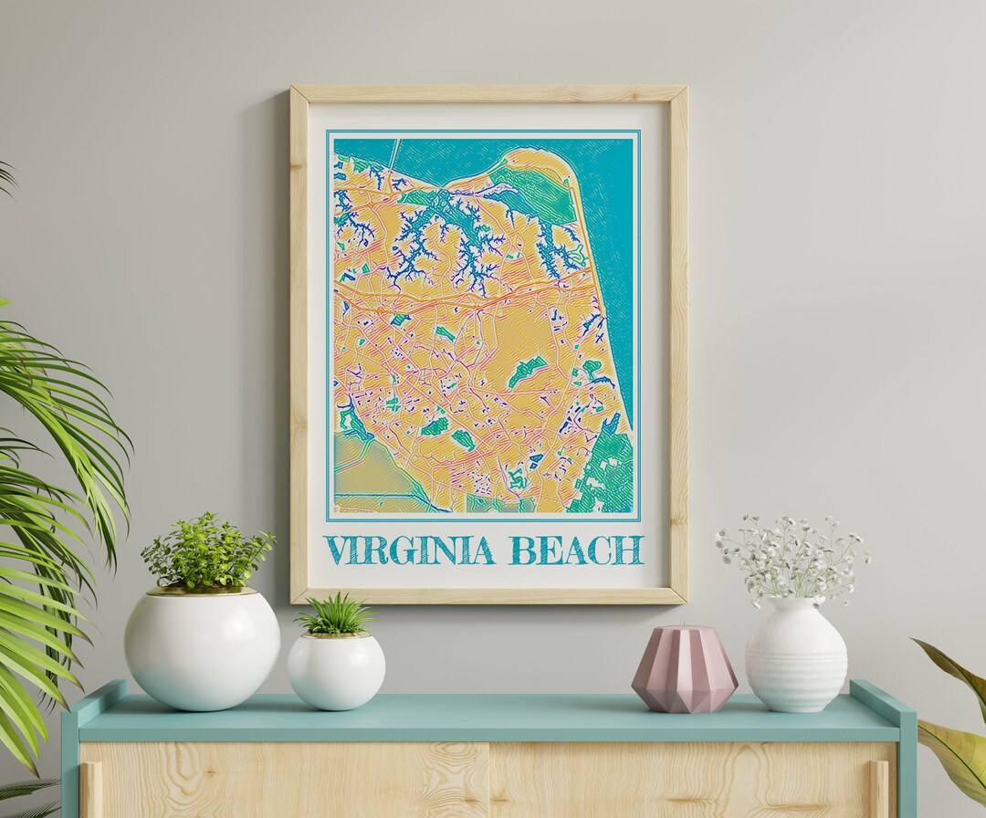 Watercolor Virginia Beach Map Print of Virginia Beach Painting Map of ...