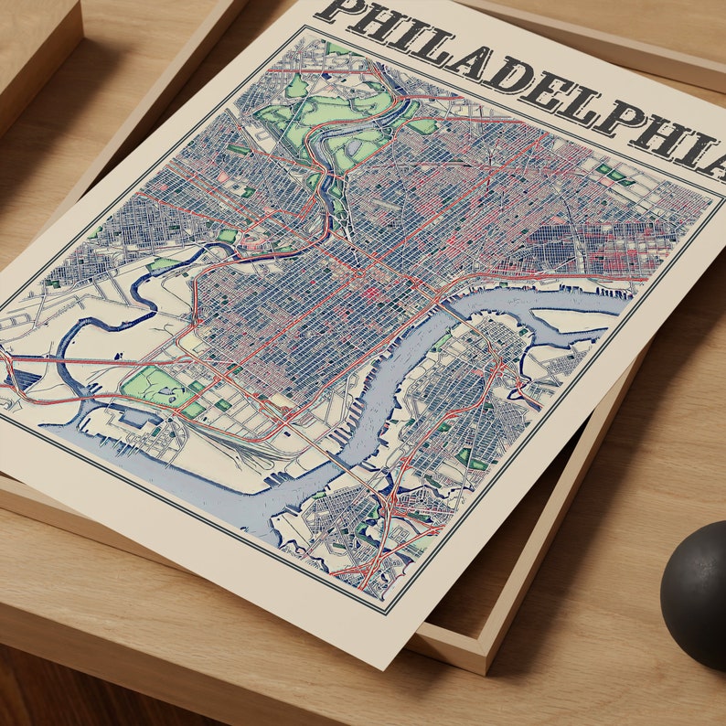 Impresión de mapa antiguo de Filadelfia, arte mural clásico de la ...