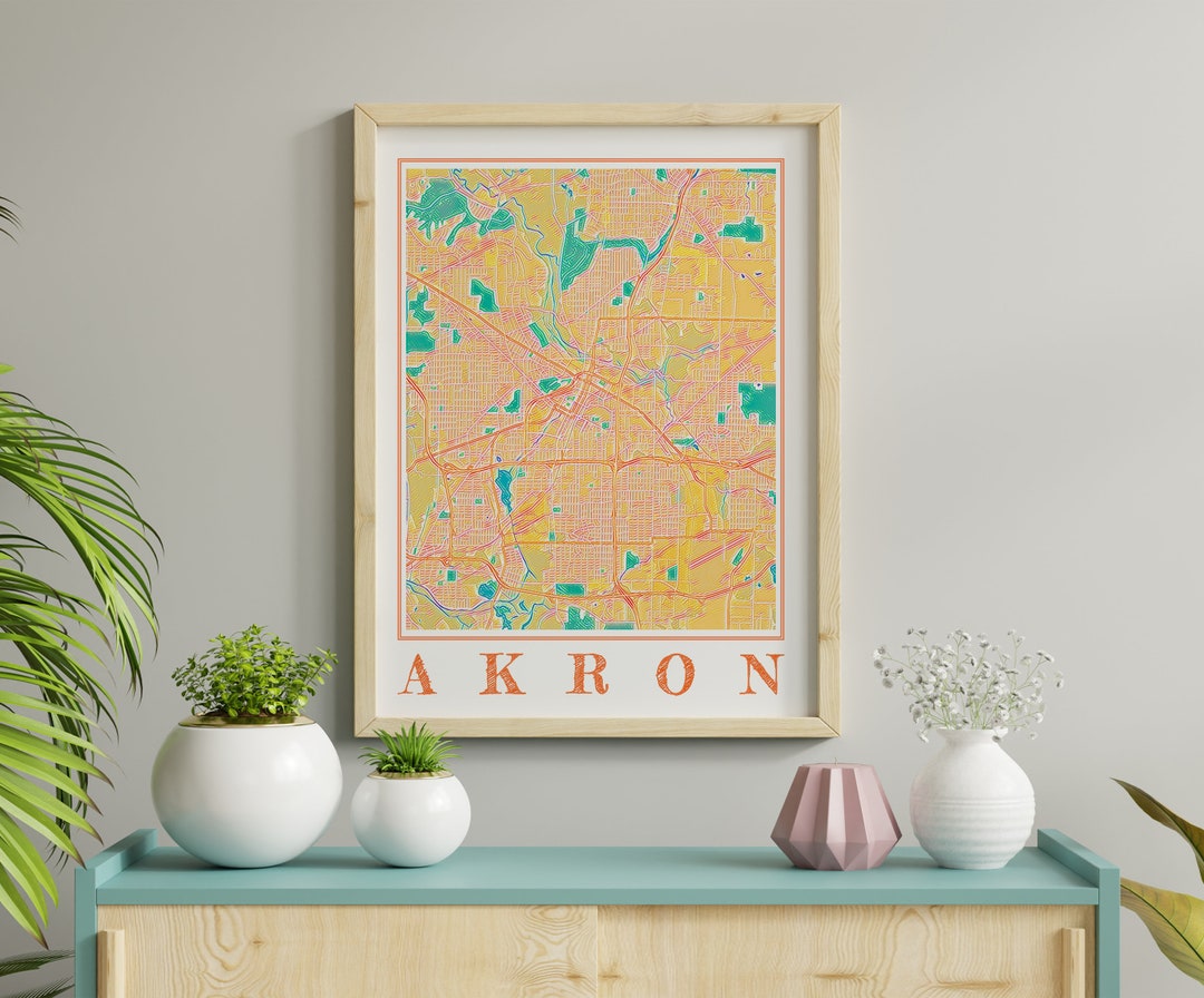 Watercolor Akron Ohio Map Poster of Akron Map of Akron Wall Art of ...