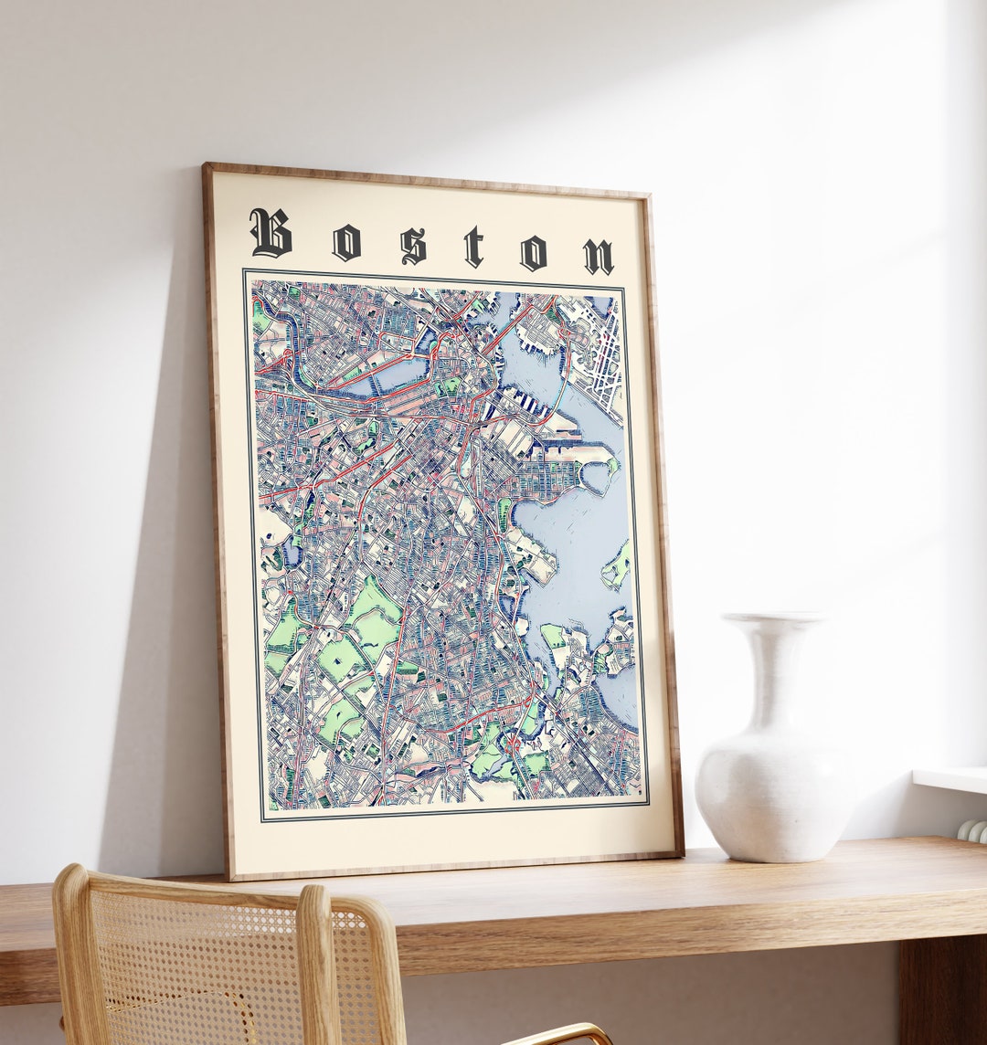 Boston Map Print, Classic Map of Boston, Boston Poster, Boston ...