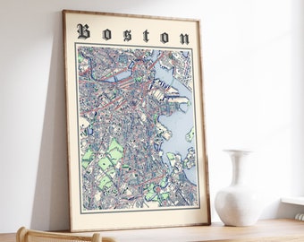 Boston Massachusetts 1909 Map Fine Art Print - Etsy