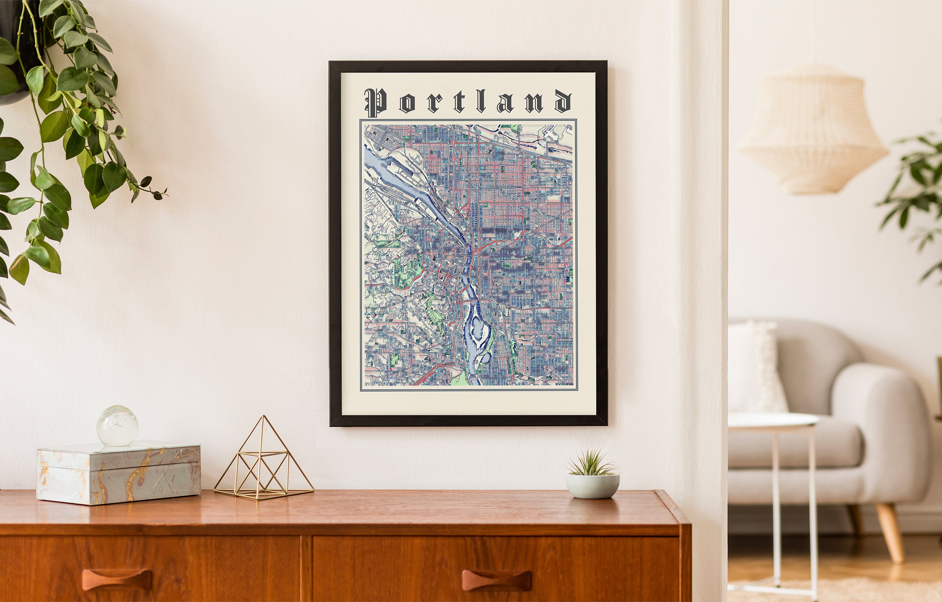 Portland Map Print, Classic Map of Portland, Portland Poster, Portland ...