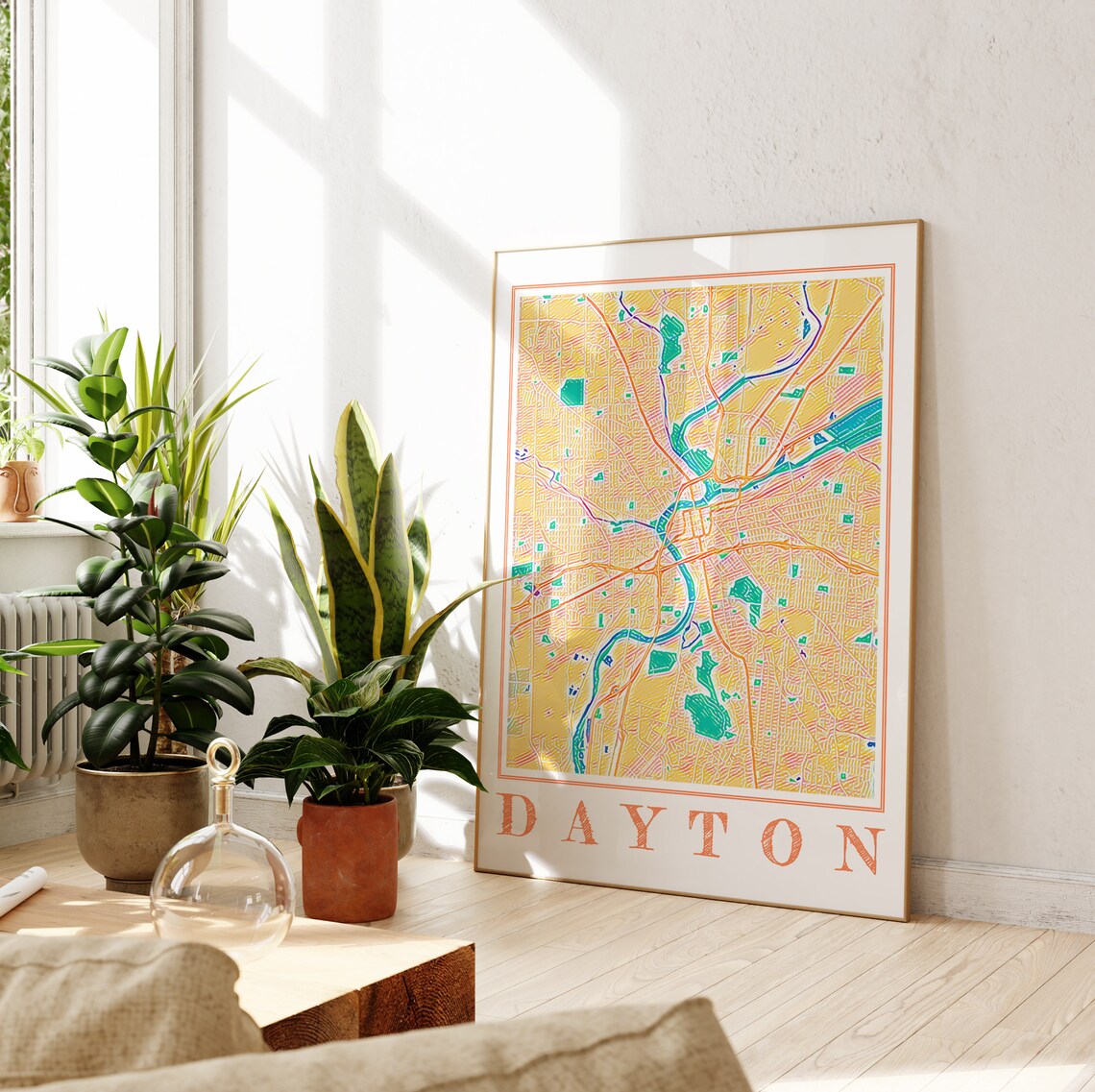 Watercolor Dayton Map Poster of Dayton Wall Art of Ohio Map of Dayton ...