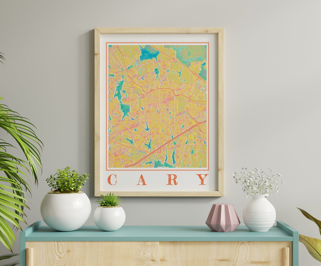 Watercolor Cary NC Map Poster of Cary North Carolina Map of Cary Wall ...