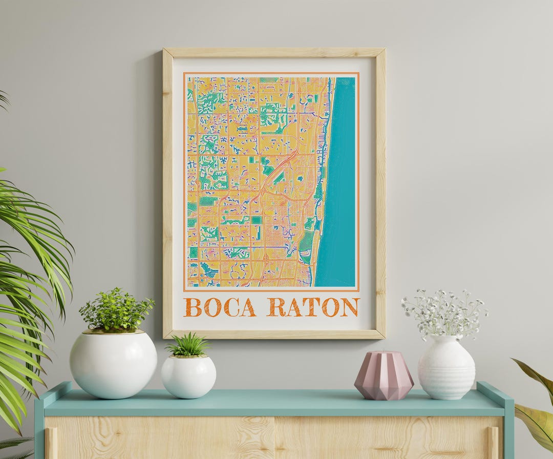 Watercolor Boca Raton Florida Map Poster of Boca Raton Map of Boca ...
