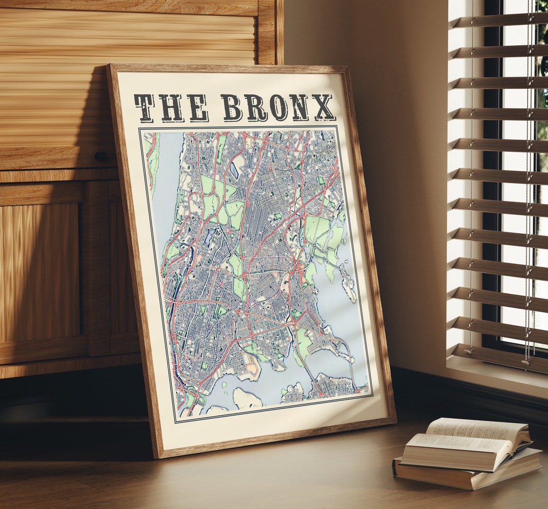Antique the Bronx Map Poster of the Bronx New York Classic Map of the ...