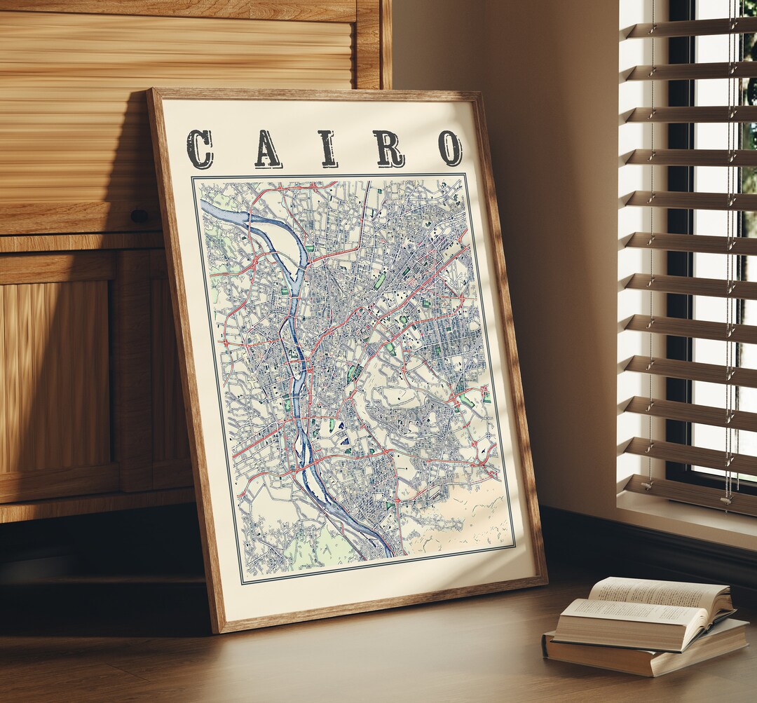 Antique Cairo Map Poster of Cairo Egypt Wall Art of Cairo Print of ...