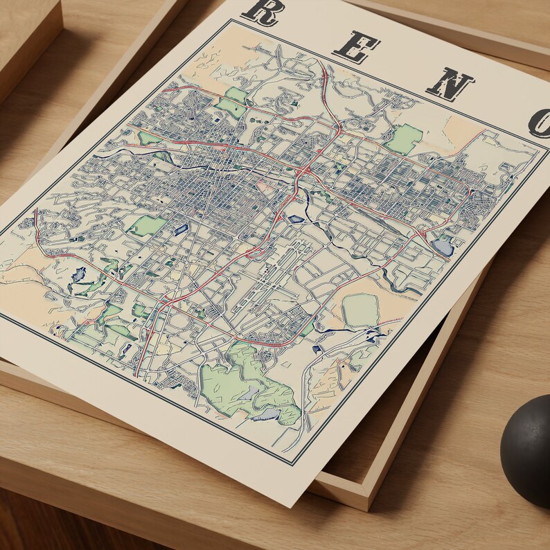 Antique Reno Map Poster of Reno Nevada Classic Map of Reno - Etsy