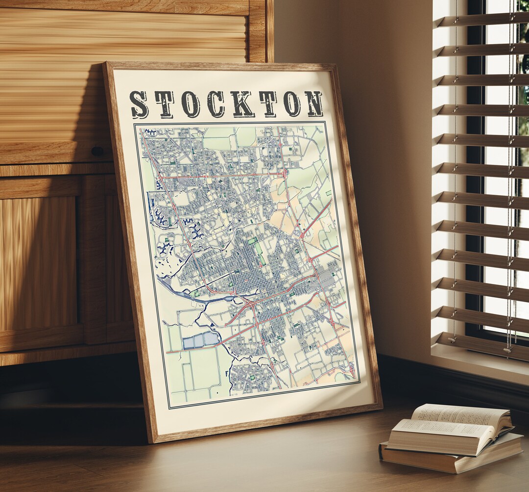 Antique Stockton Map Poster of Stockton California Classic Map of ...