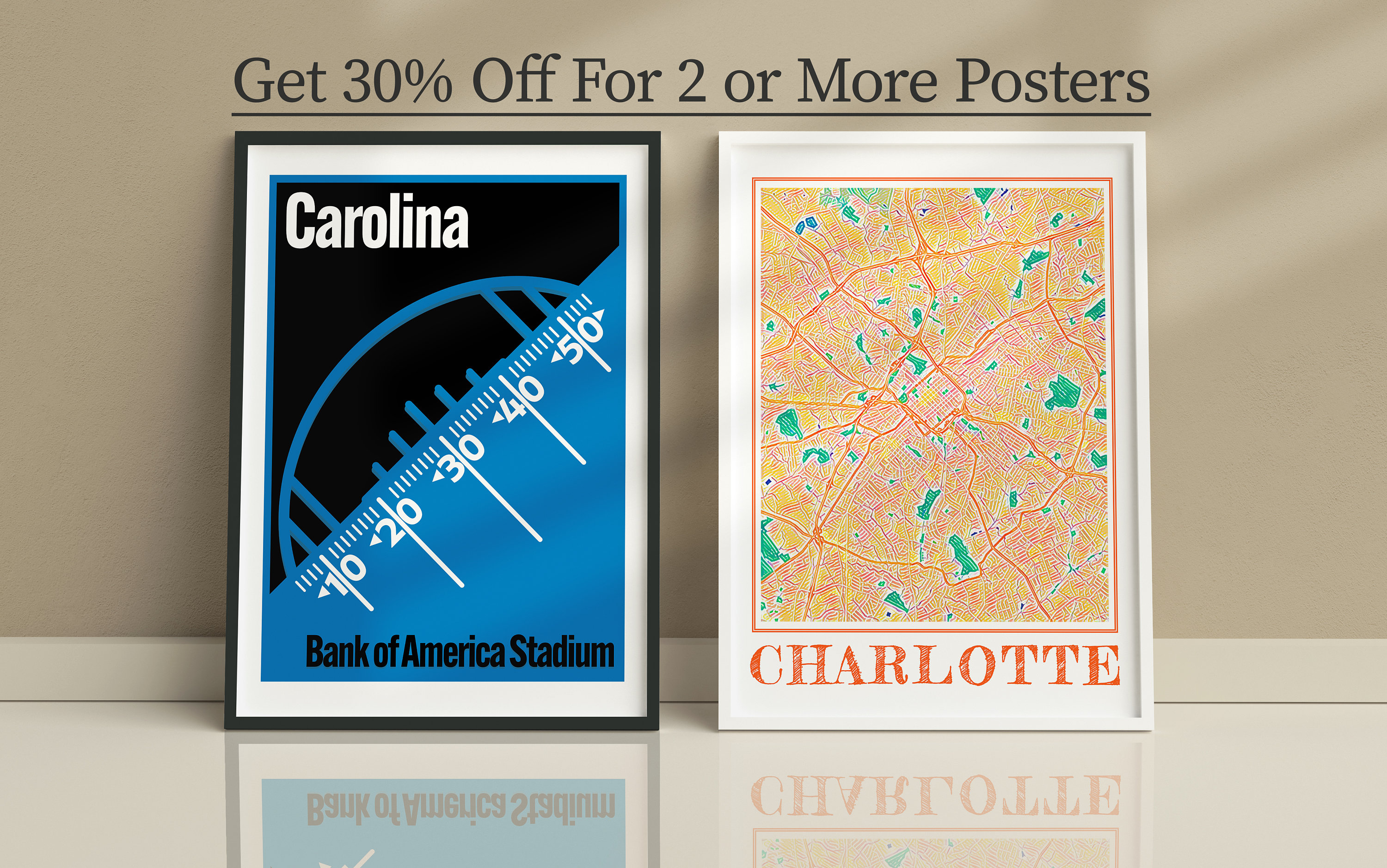 Carolina Football Poster Bank of America Stadium Print of Panthers Fan ...