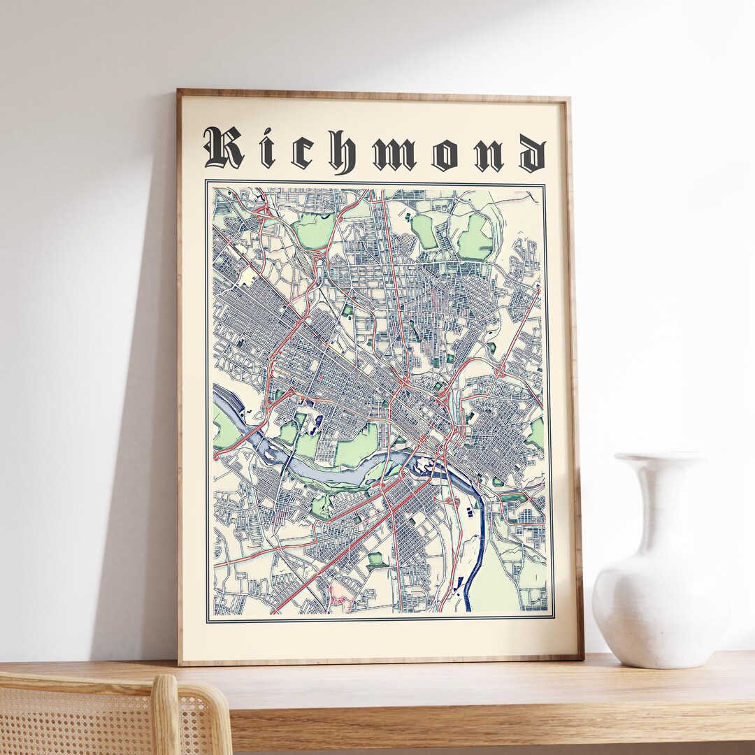 Vintage Richmond Virginia Map Poster: Classic City Art Print - Etsy
