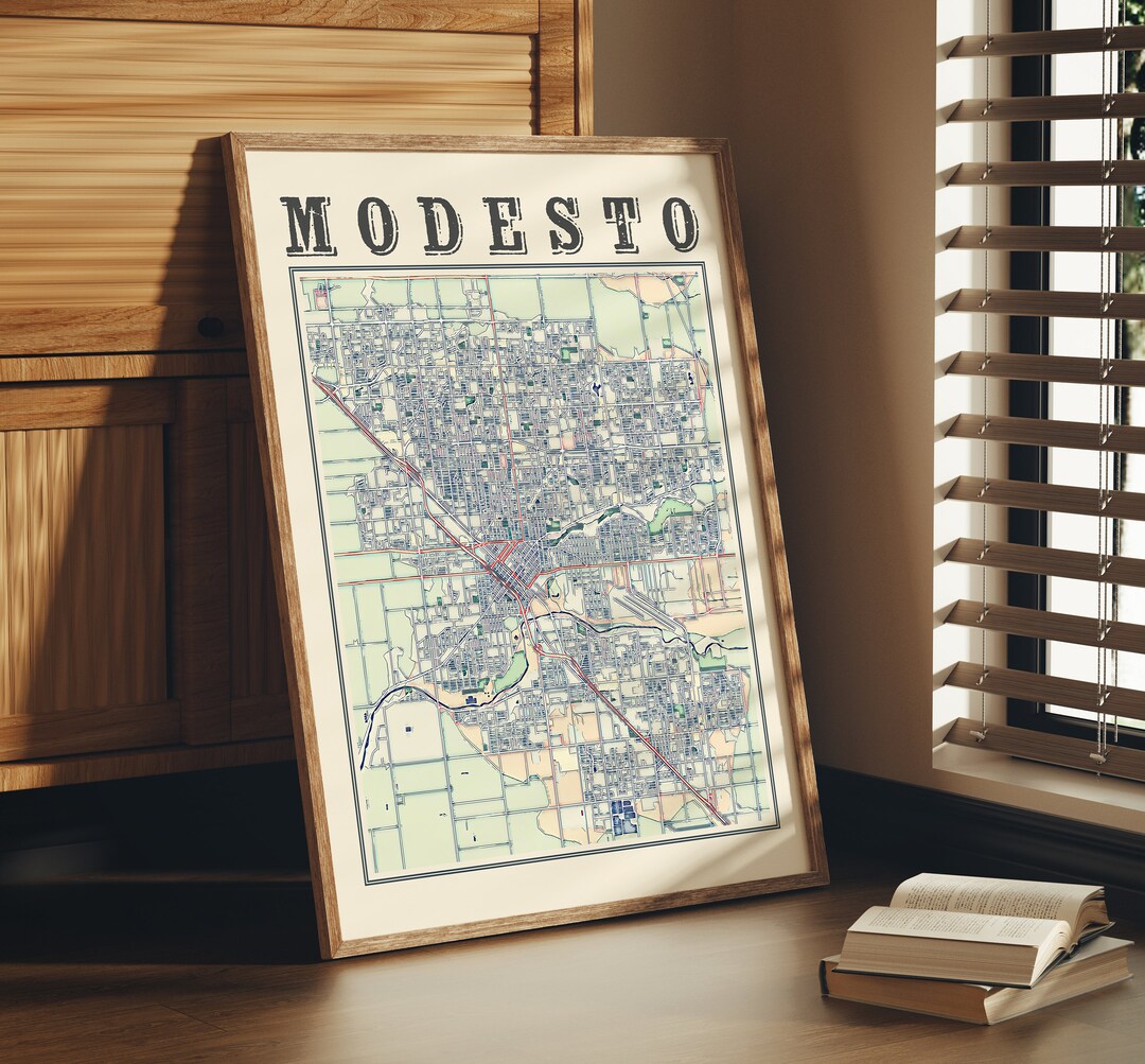 Antique Modesto Map Art Print: California City Souvenir - Etsy
