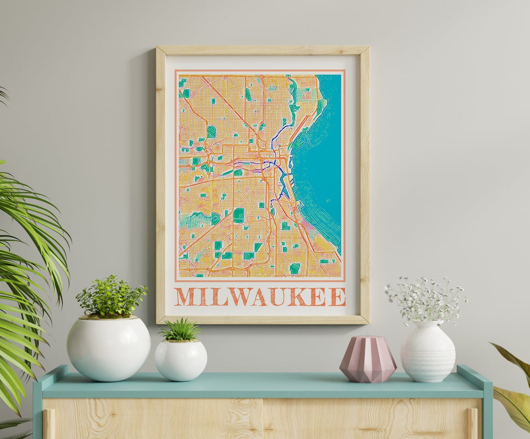 Watercolor Milwaukee Map Poster of Milwaukee Wall Art of Wisconsin Map ...