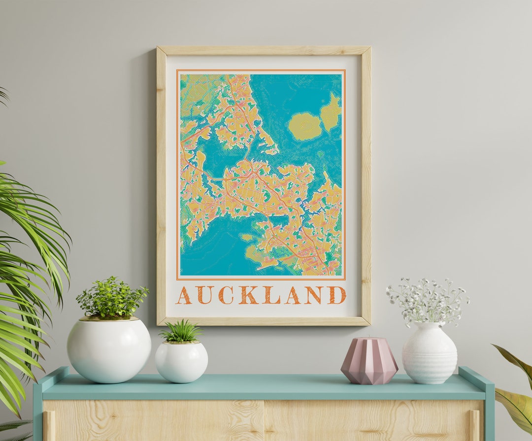 Watercolor Auckland Map Poster of Auckland New Zealand Map of Auckland ...