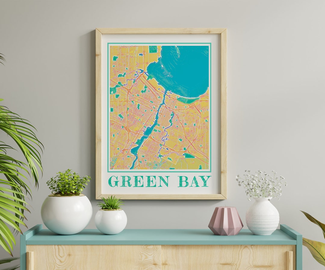 Watercolour Green Bay Map Poster of Wisconsin Green Bay Colour Painting ...