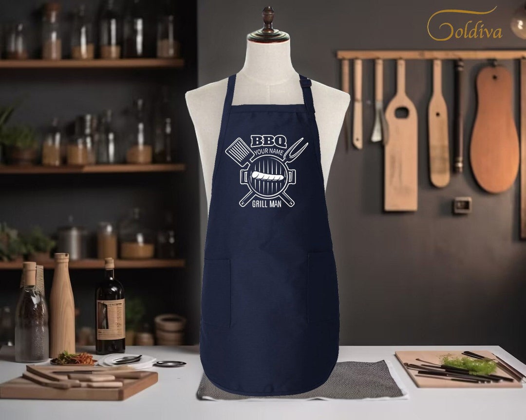 Custom BBQ Grill Man Apron, Personalized BBQ Grill Apron, BBQ Grill Dad ...