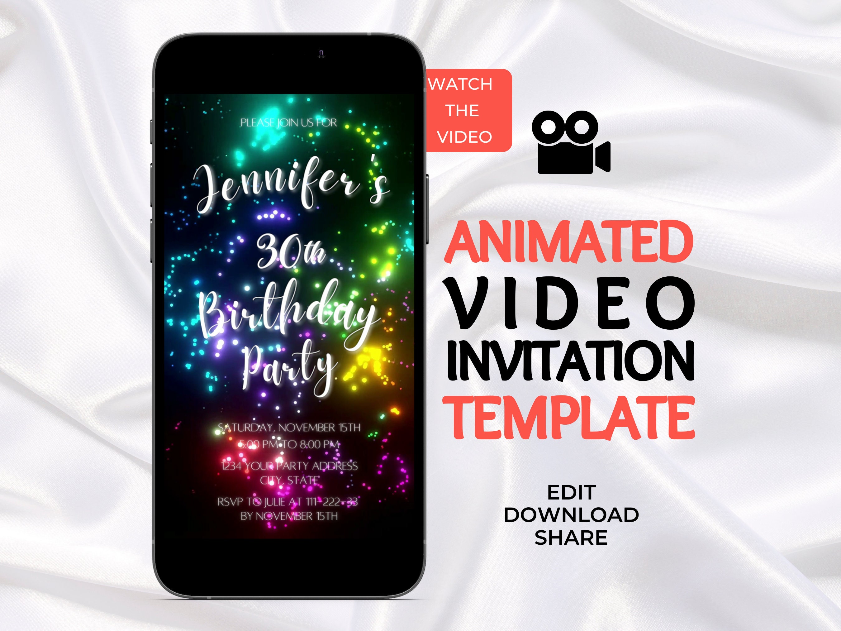 Video Birthday Invitation Animated Birthday Party Invite - Etsy
