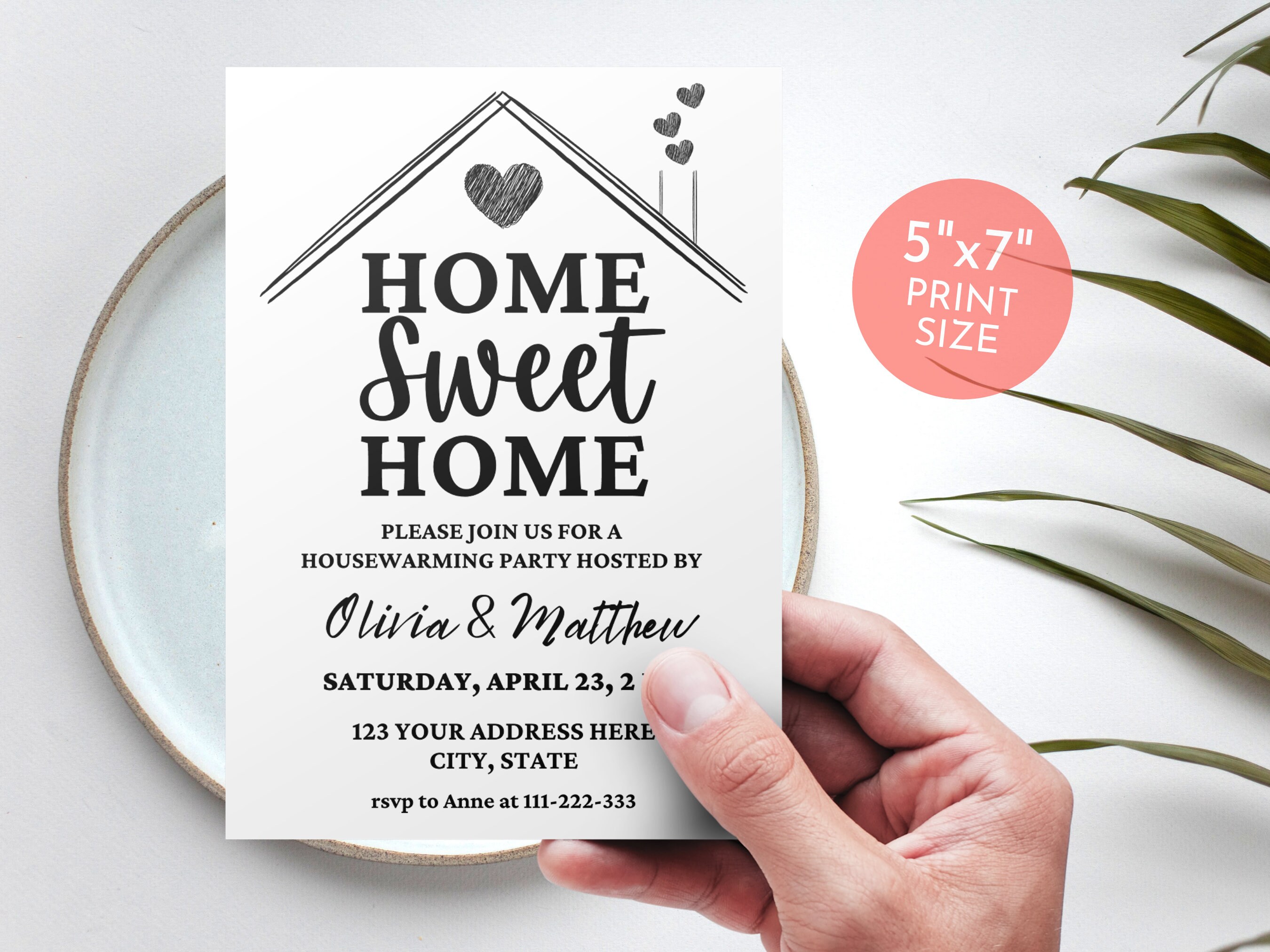 Housewarming Invitation, Black & White Home Sweet Home Invite, Editable ...