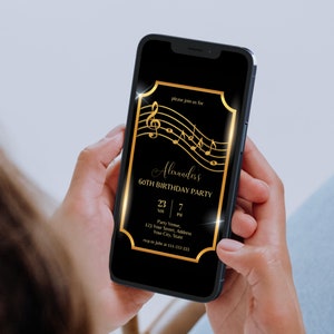 Music Notes Birthday Invitation, Editable Black Gold Music Birthday ...