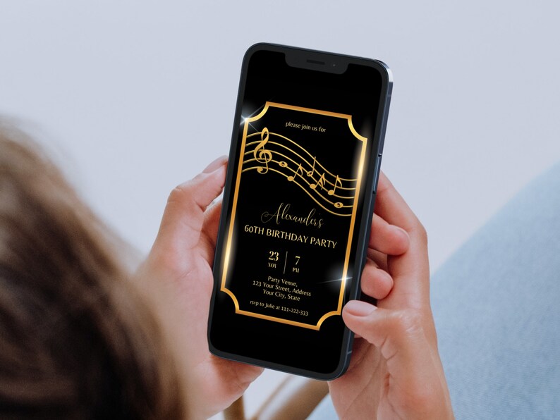 Music Notes Birthday Invitation, Editable Black Gold Music Birthday ...