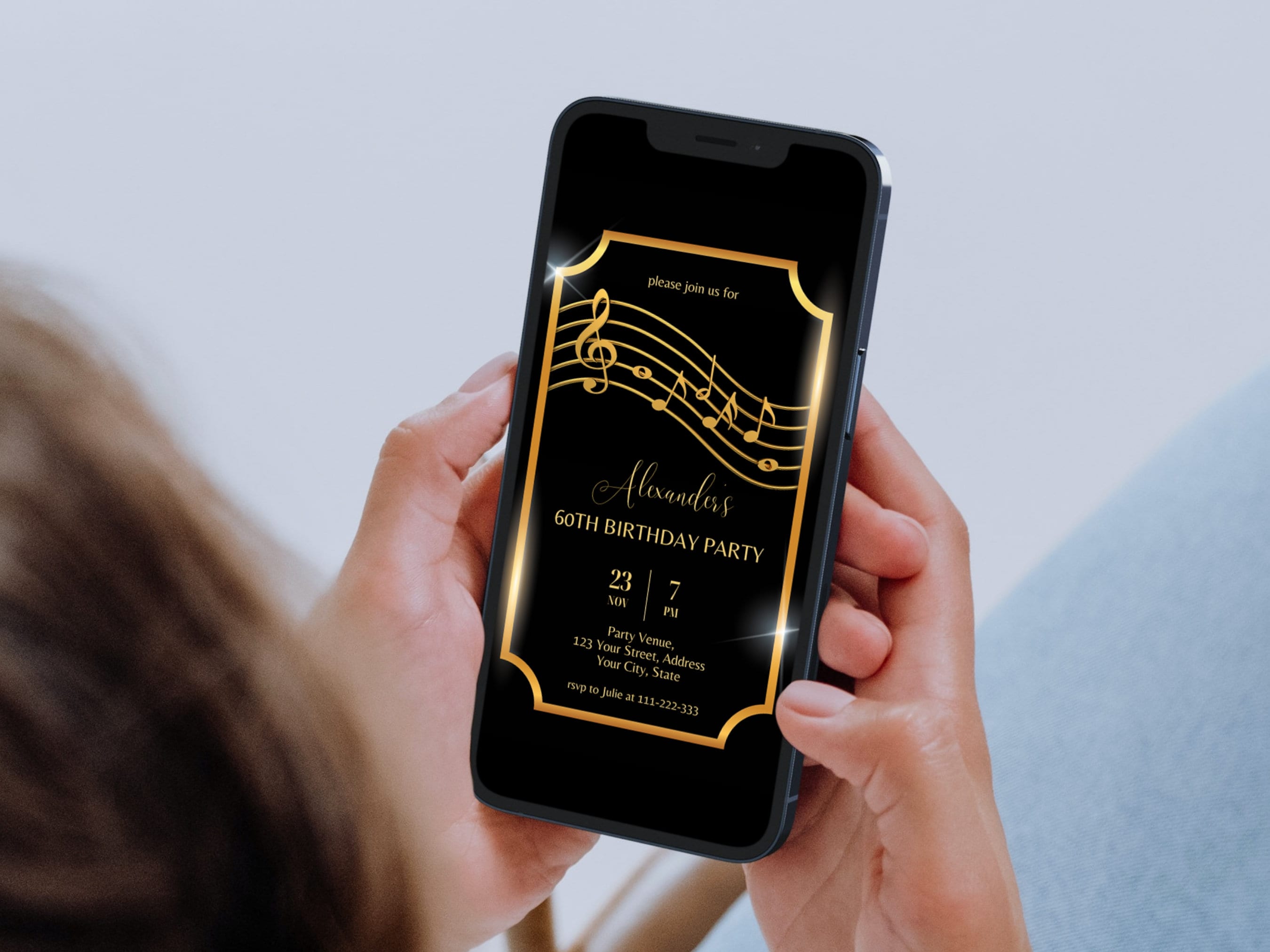 Music Notes Birthday Invitation, Editable Black Gold Music Birthday ...