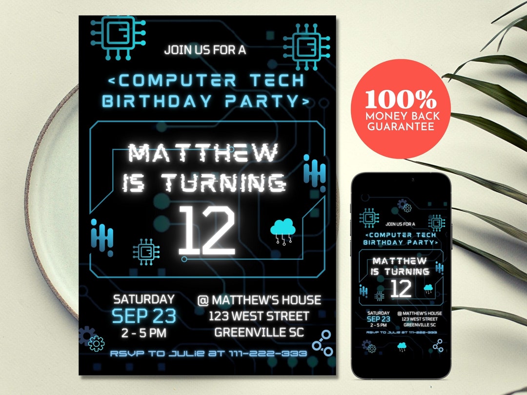 Computer Tech Birthday Invitation: Coding Party Invite (editable ...
