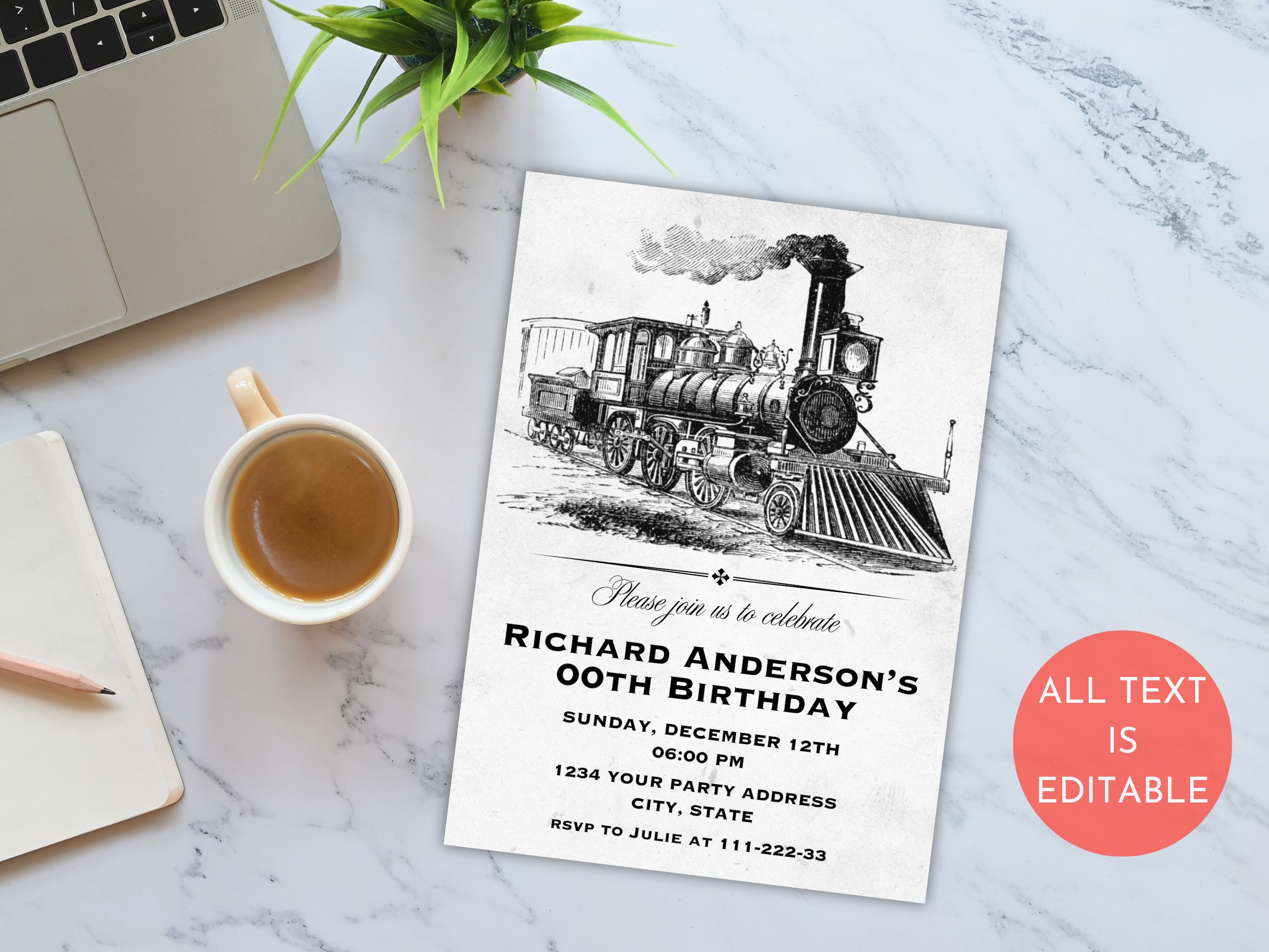 Vintage Steam Train Birthday Invitation: Editable Retro Design (digital ...