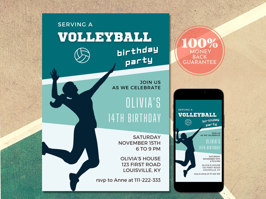 Invitación de cumpleaños de voleibol, invitación a fiesta de cumpleaños ...