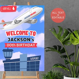 Airlines Birthday Party Welcome Sign, Aviation Airplane Pilot Birthday ...