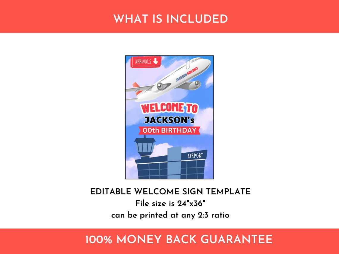 Airlines Birthday Welcome Sign: Airplane Theme (digital Template) - Etsy