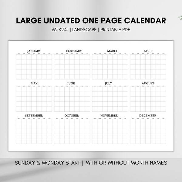 Full Year Blank Calendar - Etsy