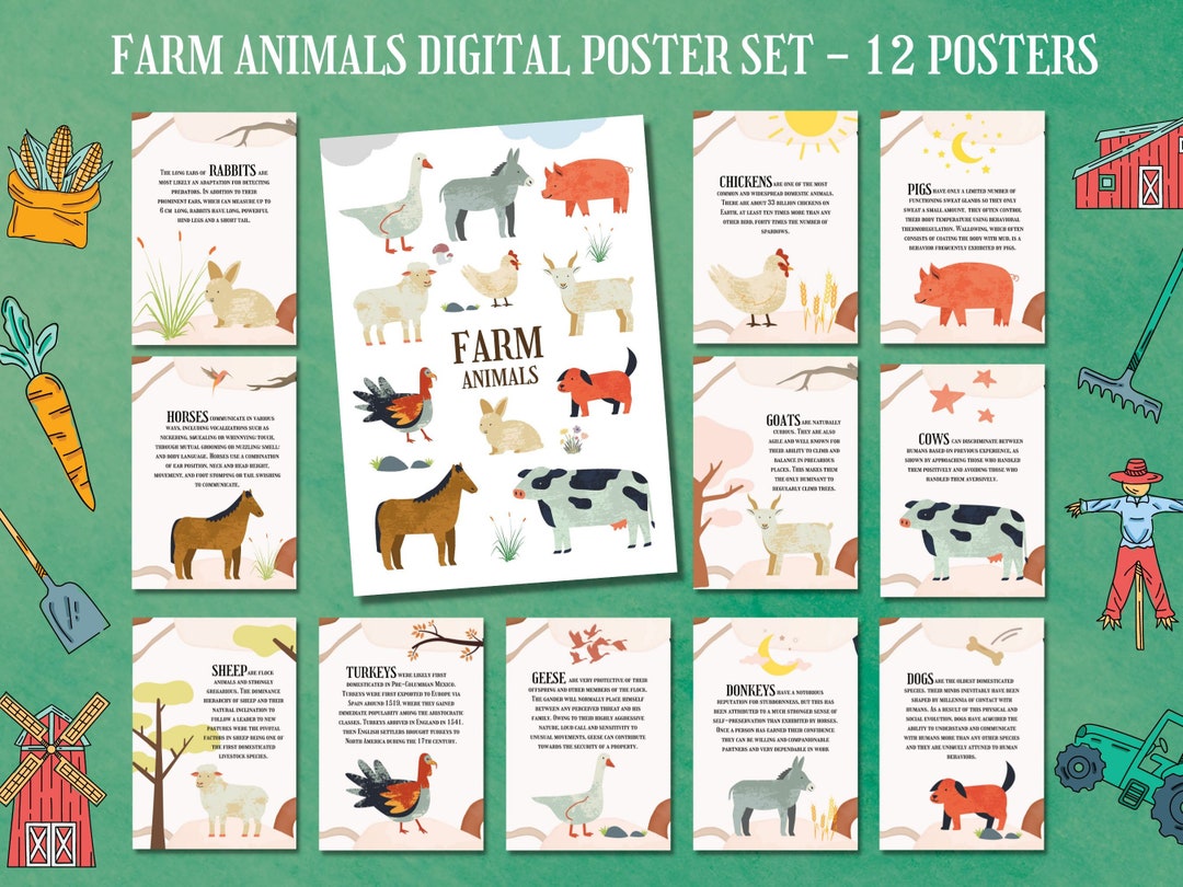 Farm Animals Poster Set Printable Classroom Posters - Etsy