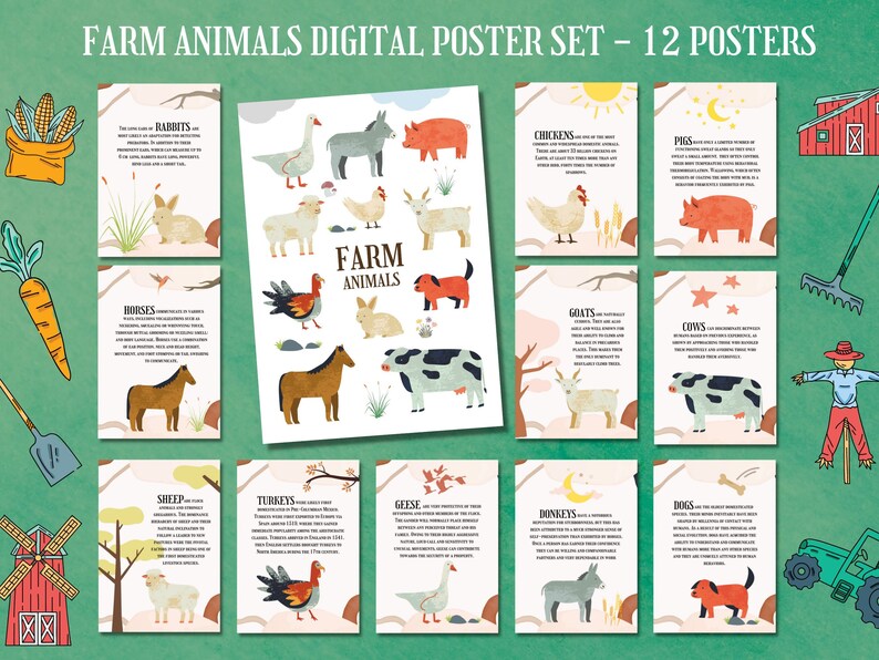Farm Animals Poster Set Agriculture Printable Classroom - Etsy