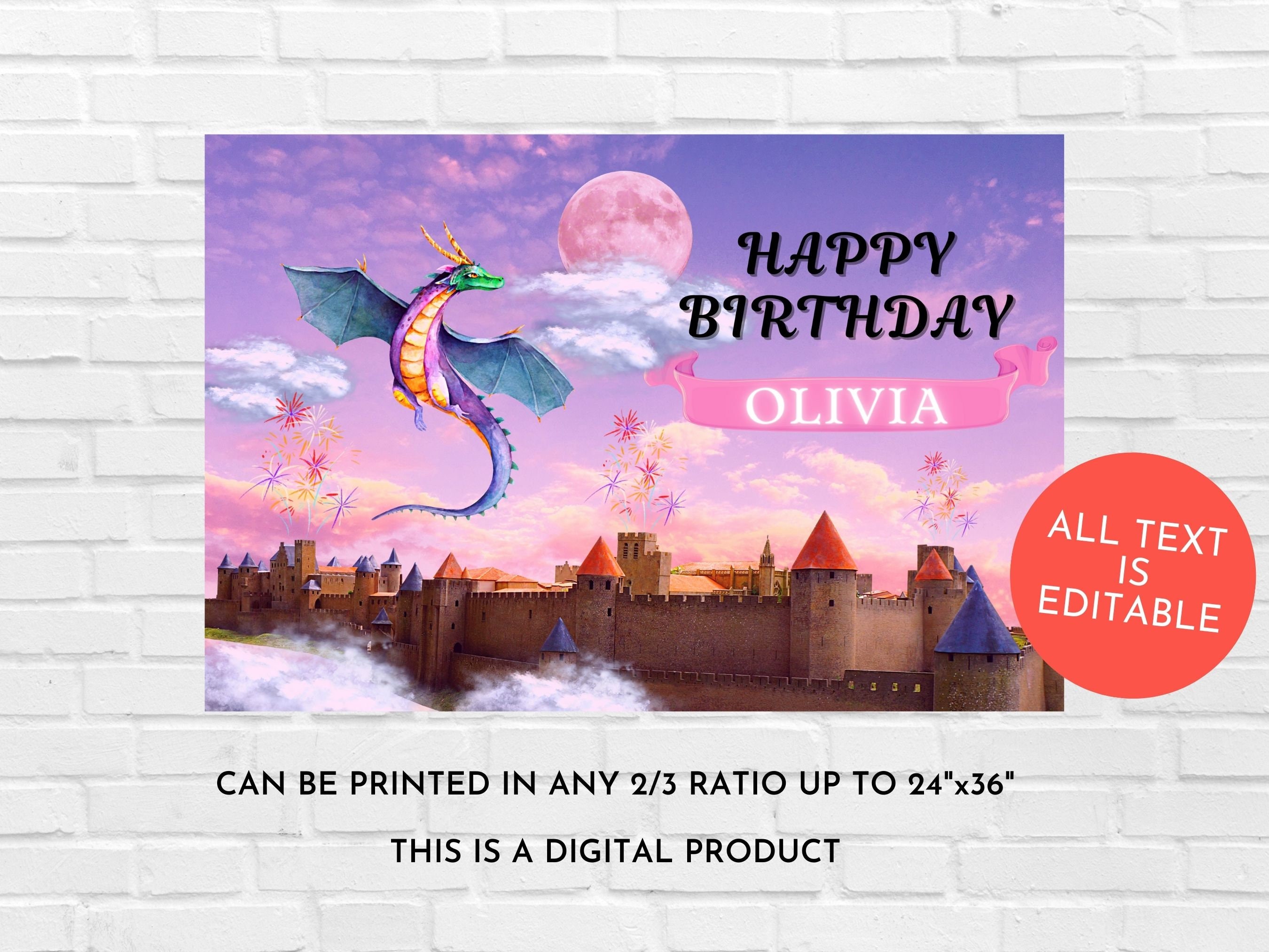 Editable Dragon Birthday Party Banner: Personalized Poster (digital ...