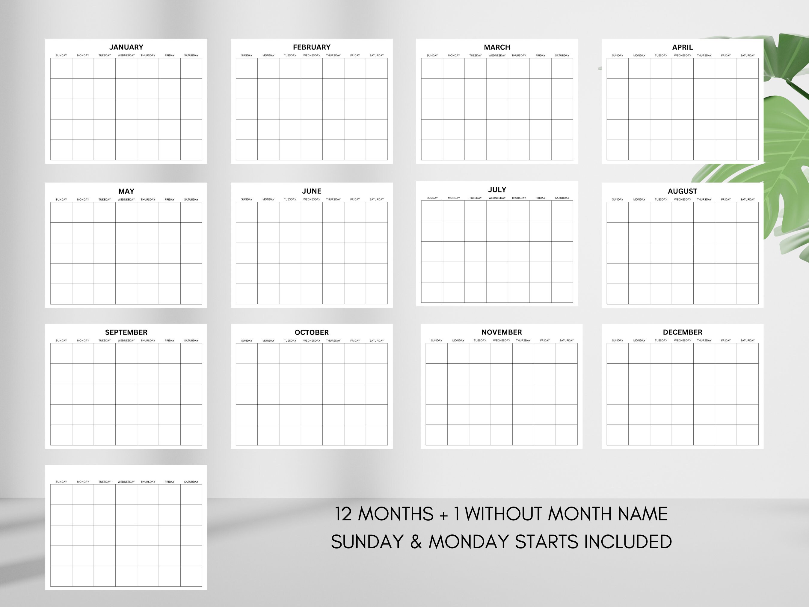 Printable Monthly Blank Planner, Undated Monthly Calendar, Simple ...