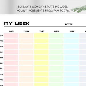 Rainbow Weekly Schedule, Printable My Week Planner One Hour Increments ...