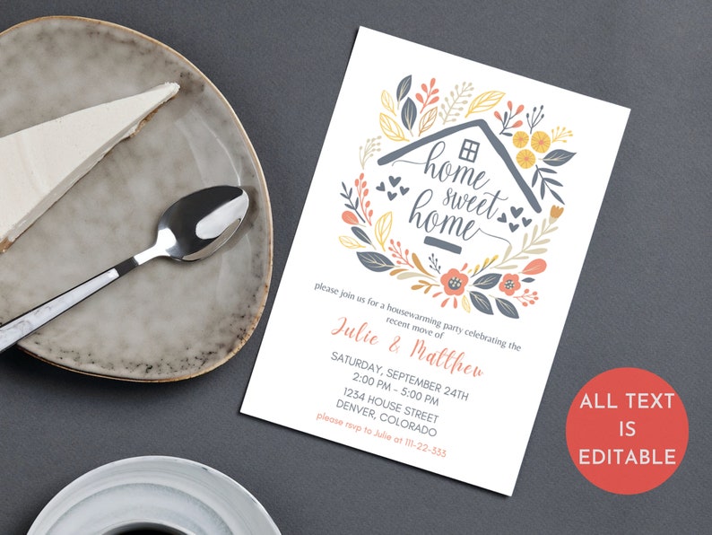 Housewarming Invitation, Floral Housewarming Party Invitation Editable ...