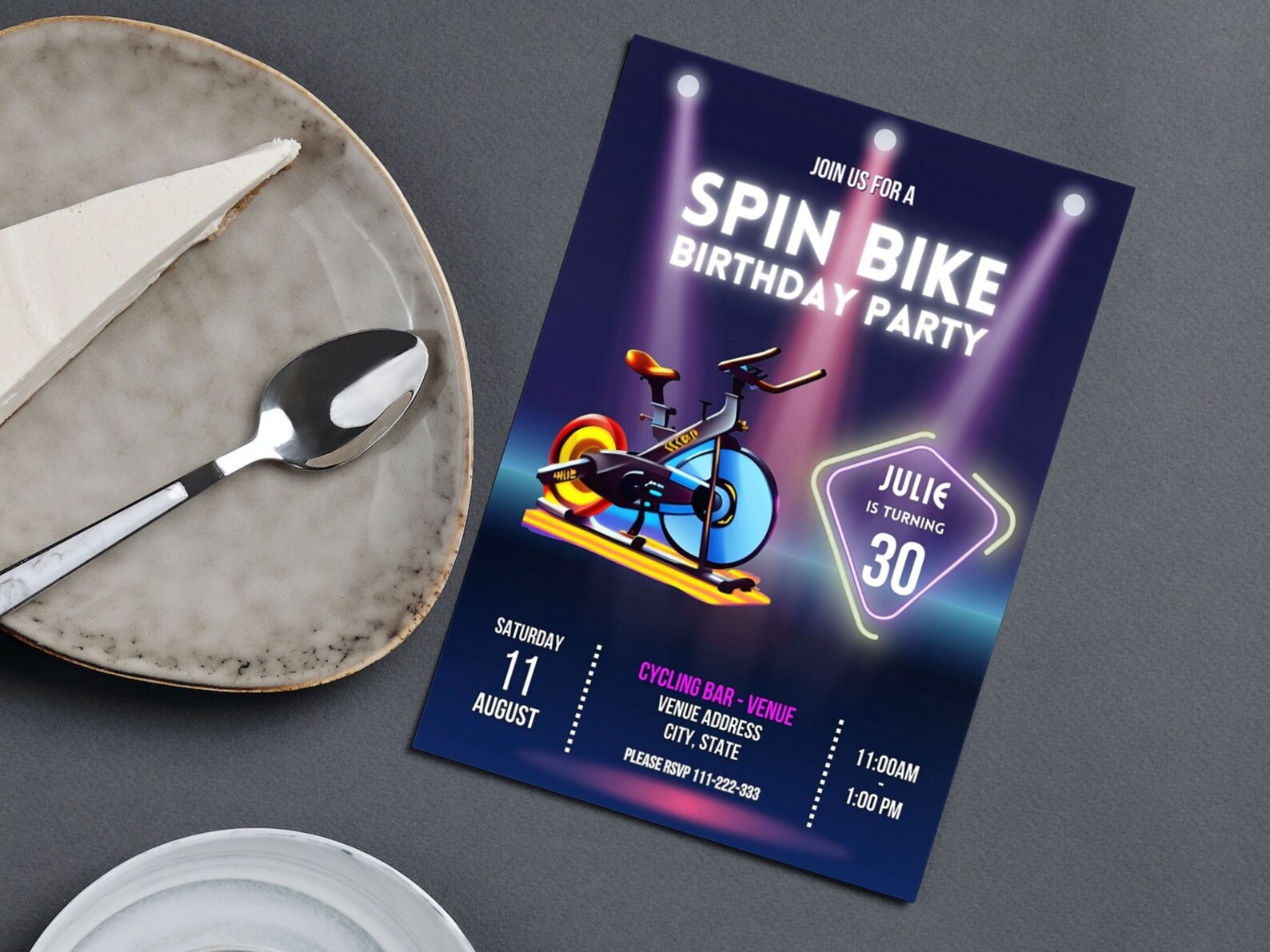Spin Bike Birthday Invitation, Cycle Bar Birthday Party Invite, Cycling ...