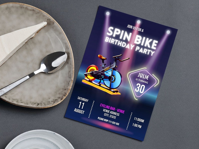 Spin Bike Birthday Invitation Cycle Bar Birthday Party - Etsy