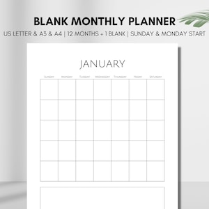 Printable Monthly Blank Calendar, Simple Perpetual Calendar, Portrait ...