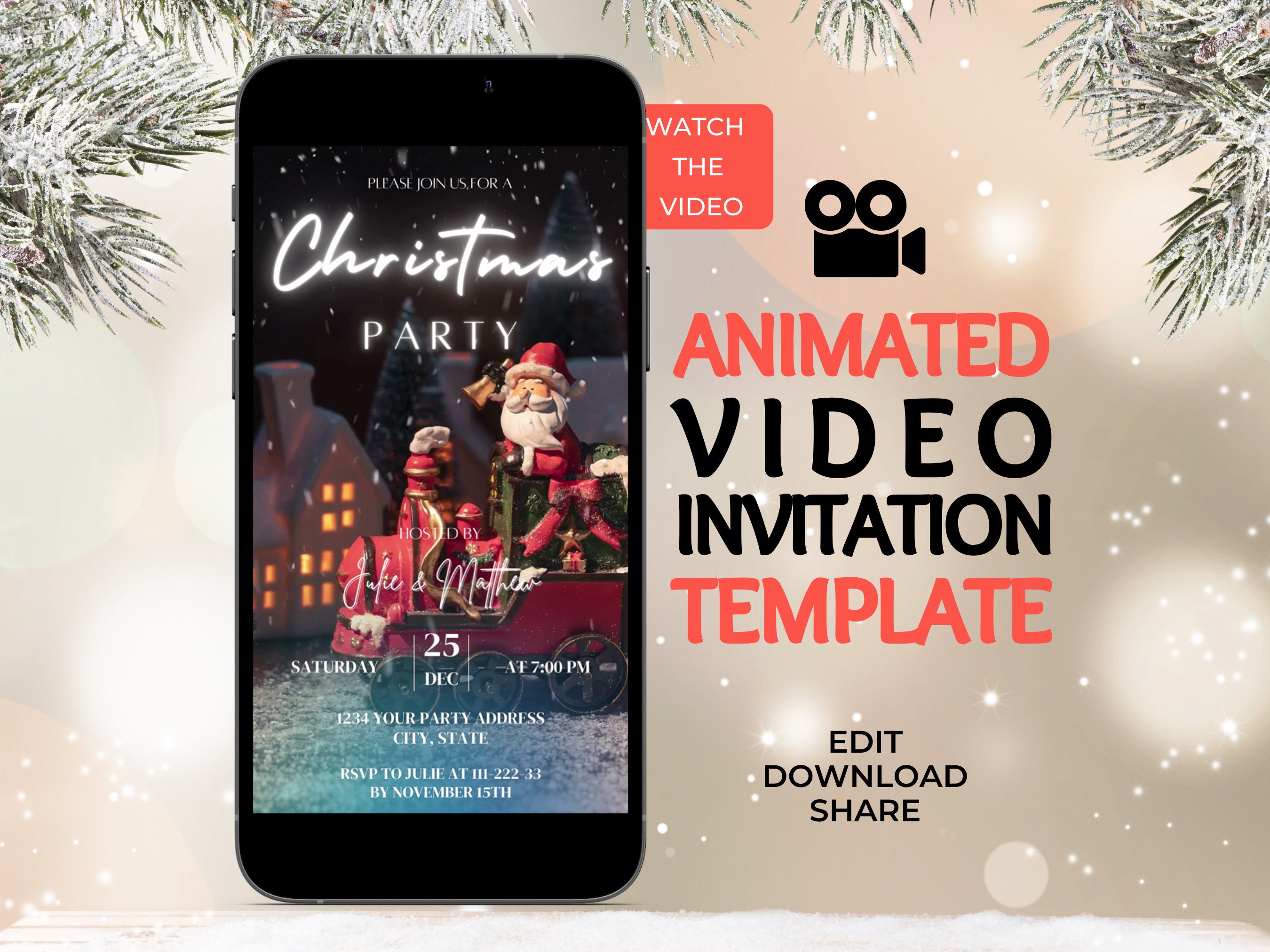Animated Christmas Party Invitation: Santa, Truck, Reindeer (digital ...