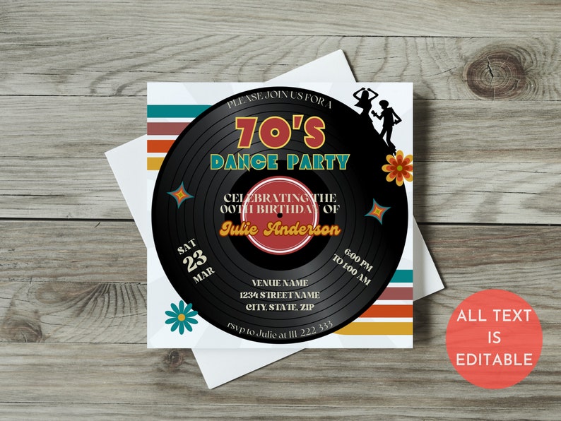 Vinyl Track 70s Party Invitation, 70s Birthday Party Invitation, 70's ...