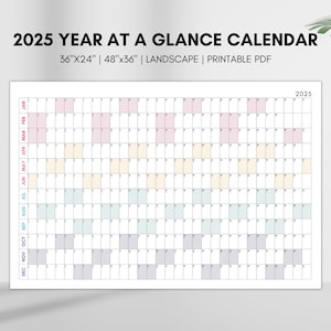 2025 Year at a Glance Calendar, Large Horizontal Colorful 2025 Calendar ...