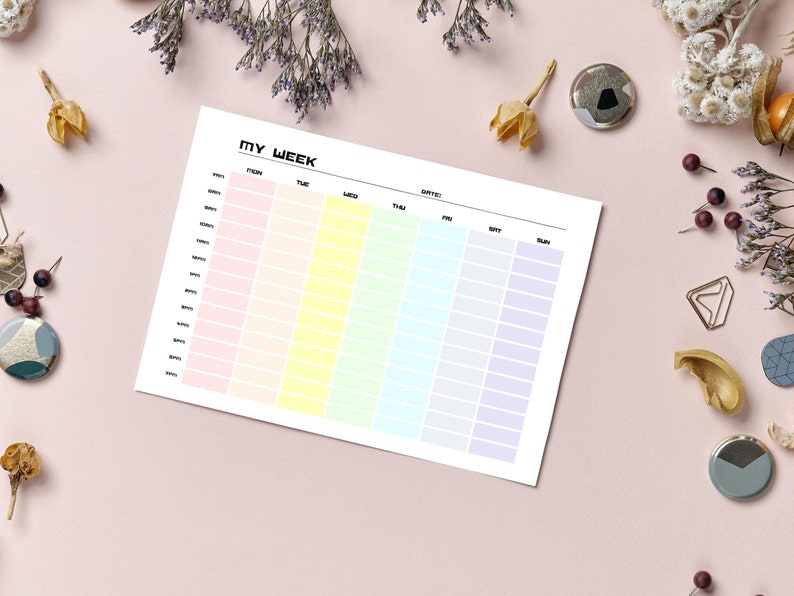 Rainbow Weekly Schedule Printable My Week Planner One Hour - Etsy